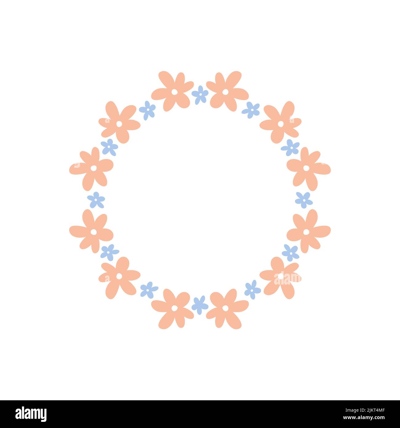 Floral wreath with cute pink and blue daisies isolated on white ...