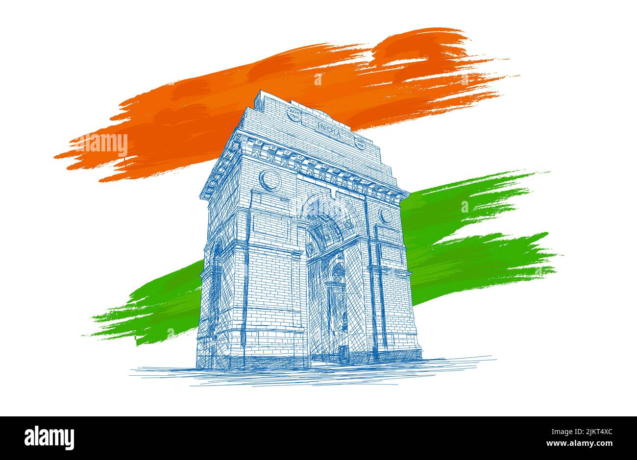 India Gate Architecture with Indian Flag Colors - Vector Illustration ...