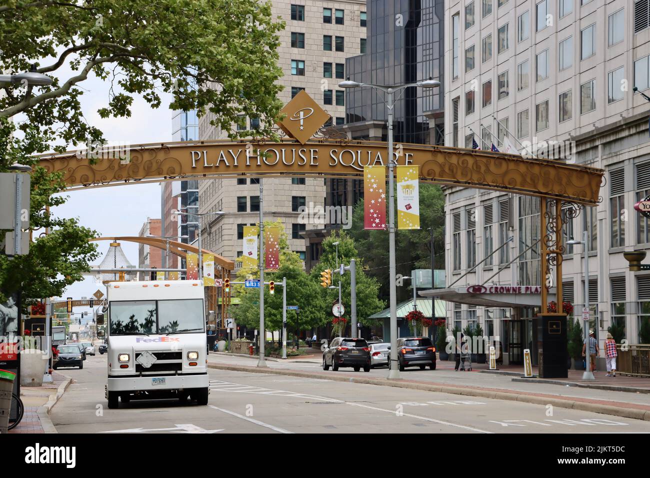 Playhouse Square sign at the theater district in downtown Cleveland ...