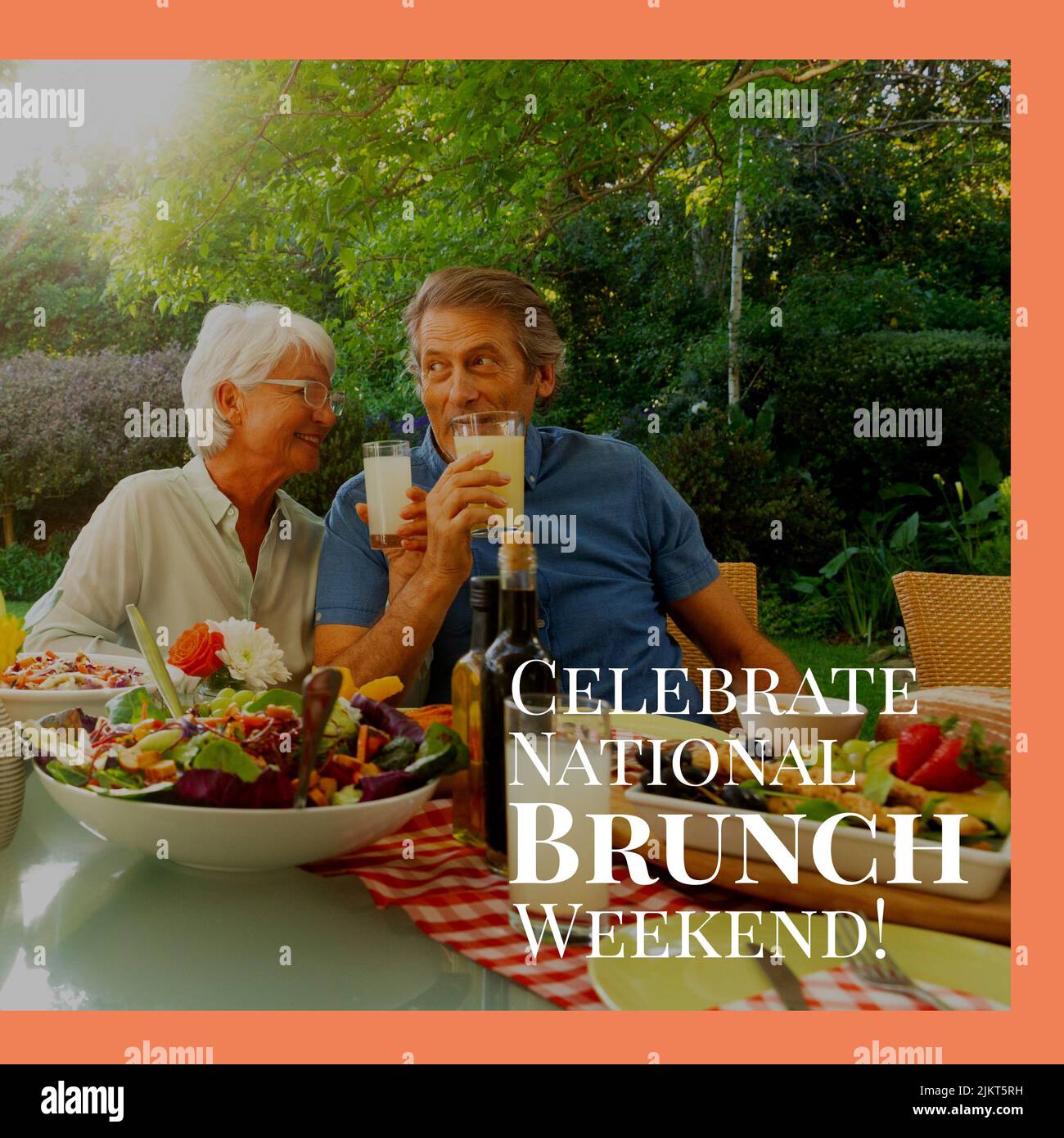 Composition of national brunch weekend text over senior caucasian ...