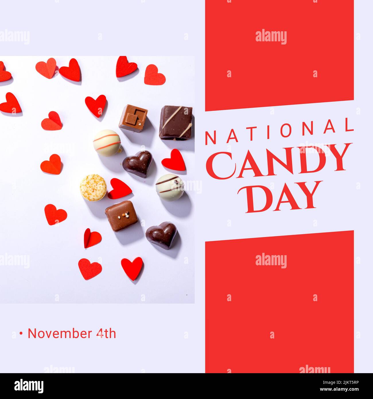 Composition of national candy day text over heart candy and chocolates ...
