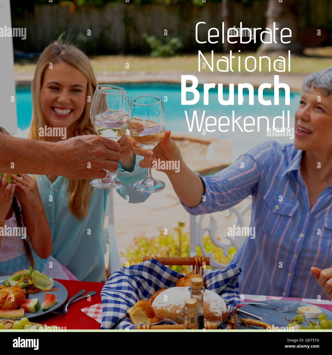 Composition of national brunch weekend text over caucasian family ...