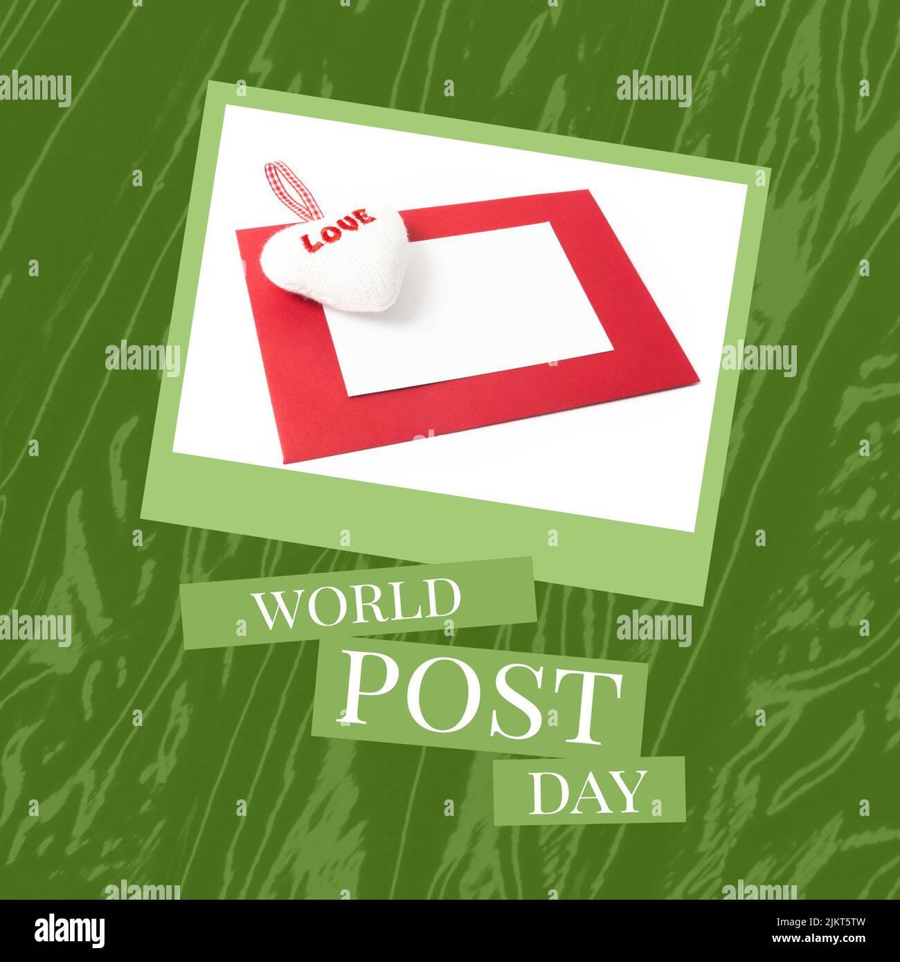 Composition of world post day text over card with heart Stock Photo - Alamy