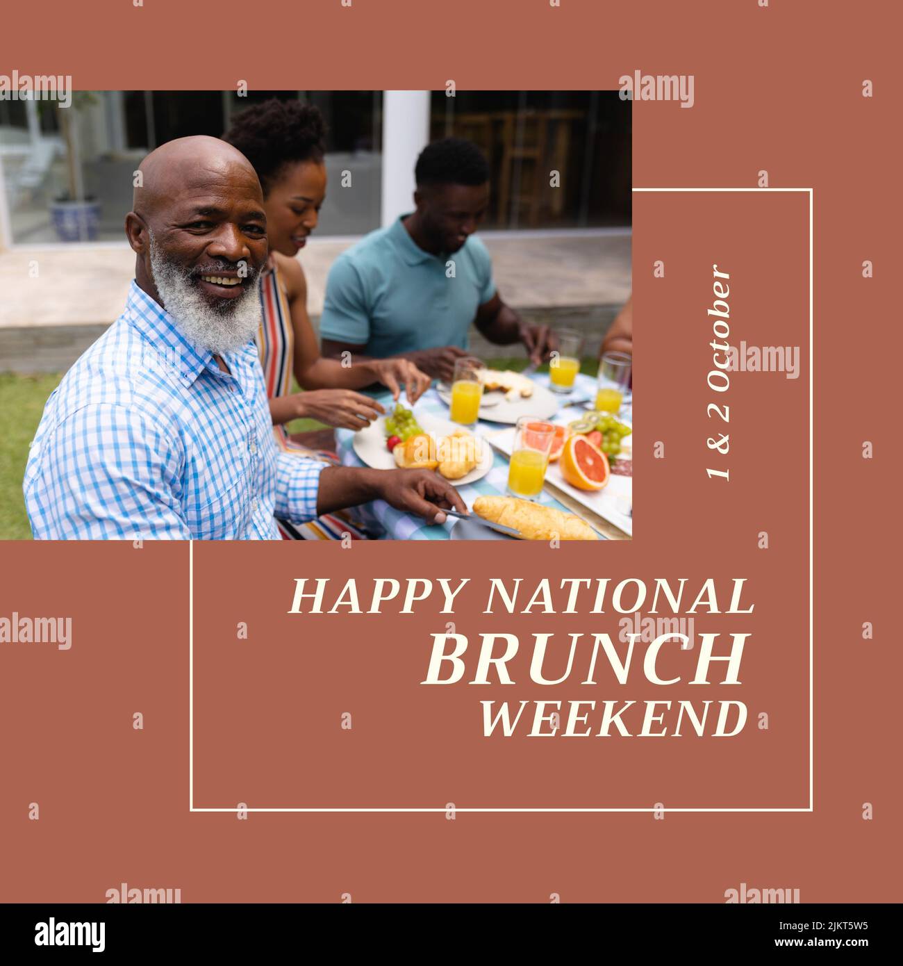Composition of national brunch weekend text over african american ...