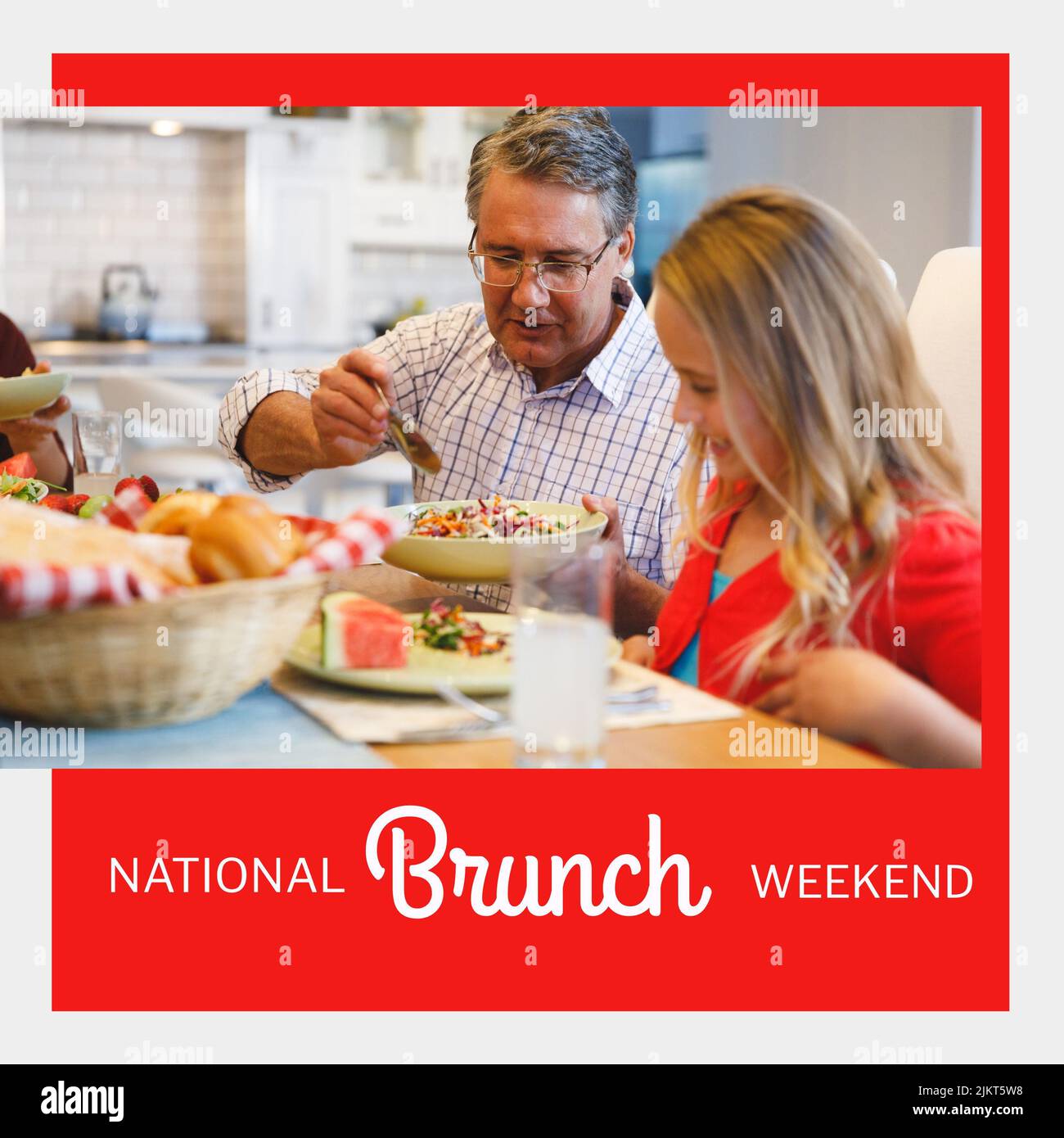 Composition of national brunch weekend text over caucasian family ...