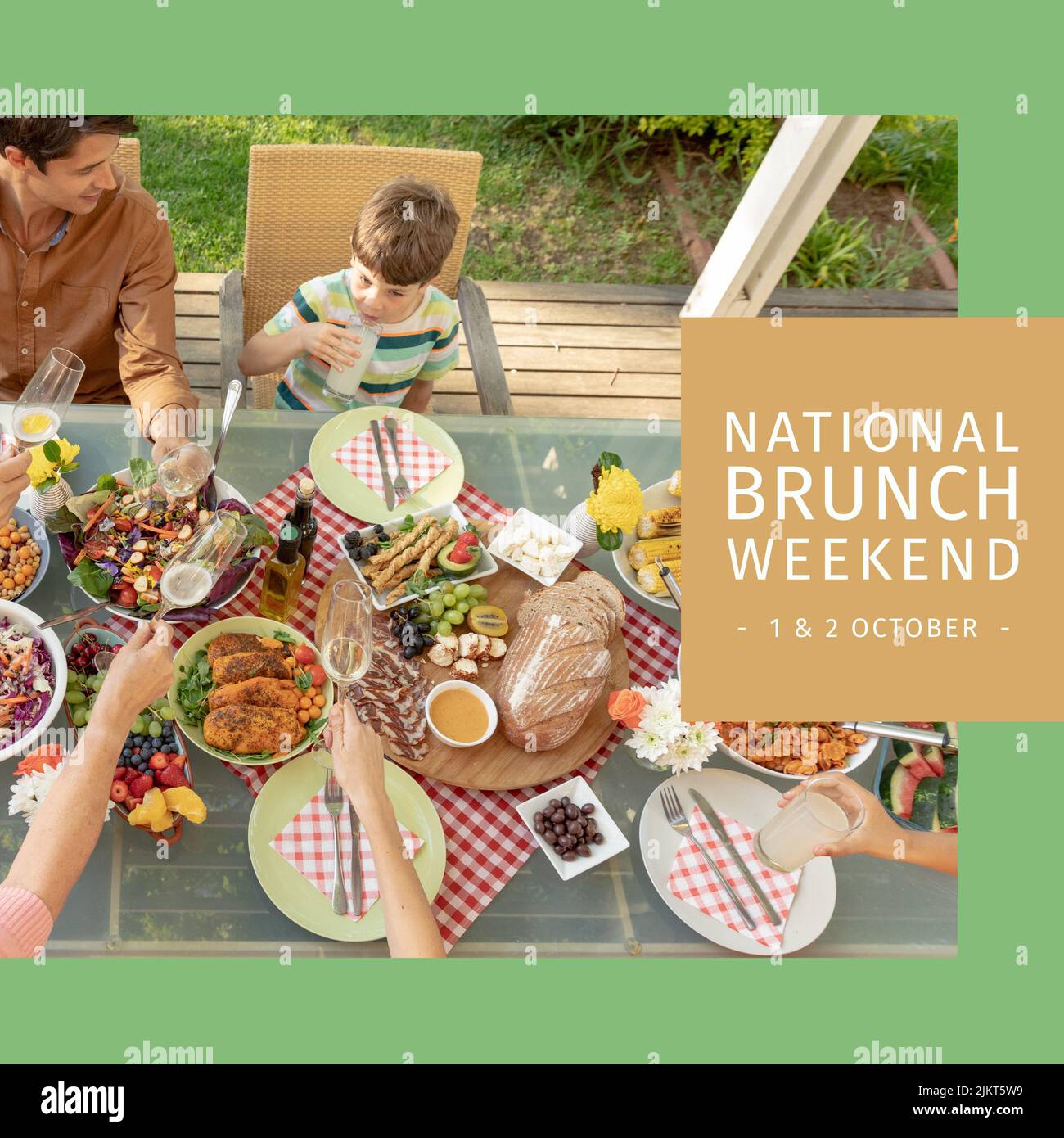 Composition of national brunch weekend text over caucasian family ...