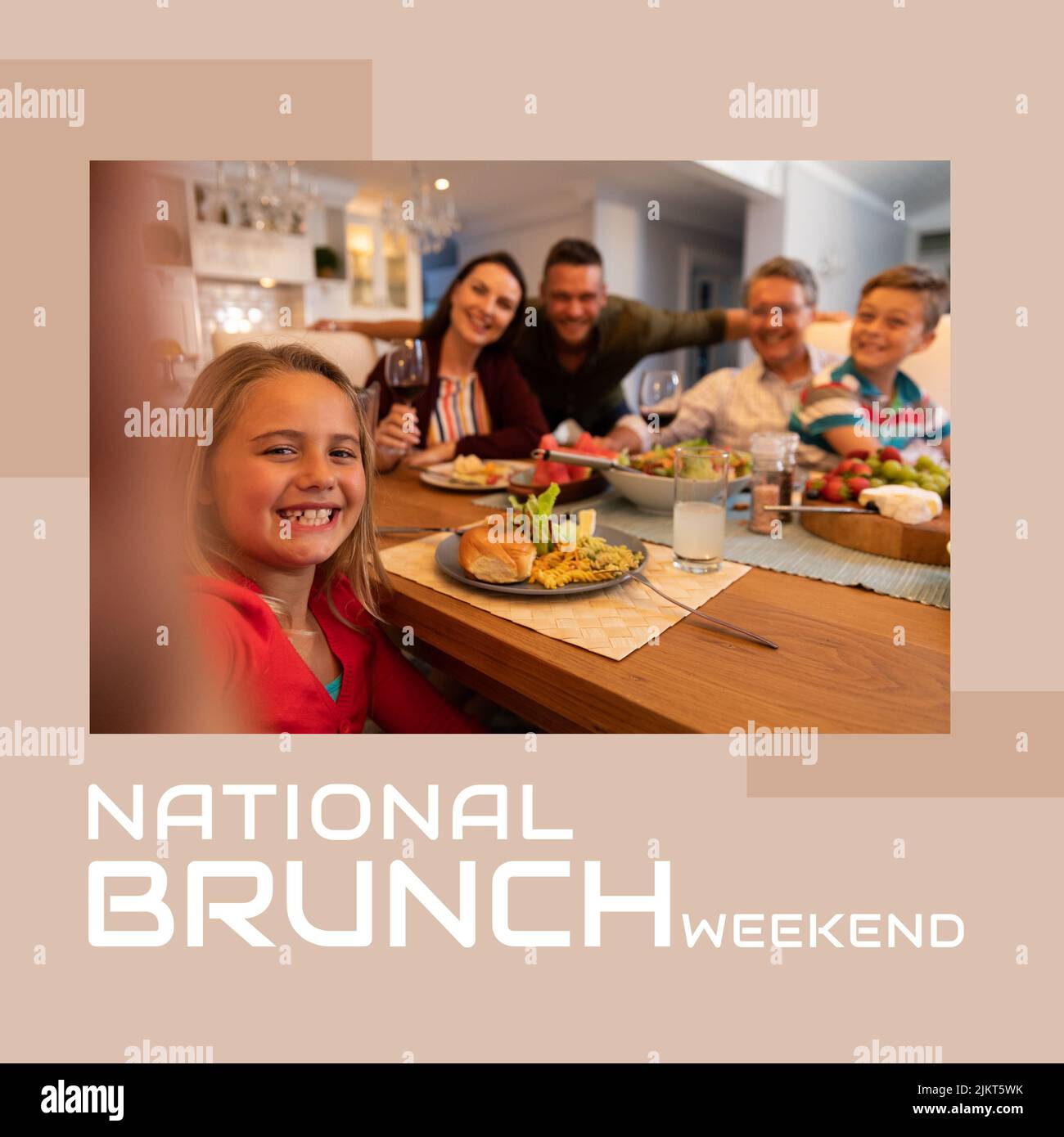Composition of national brunch weekend text over caucasian family ...