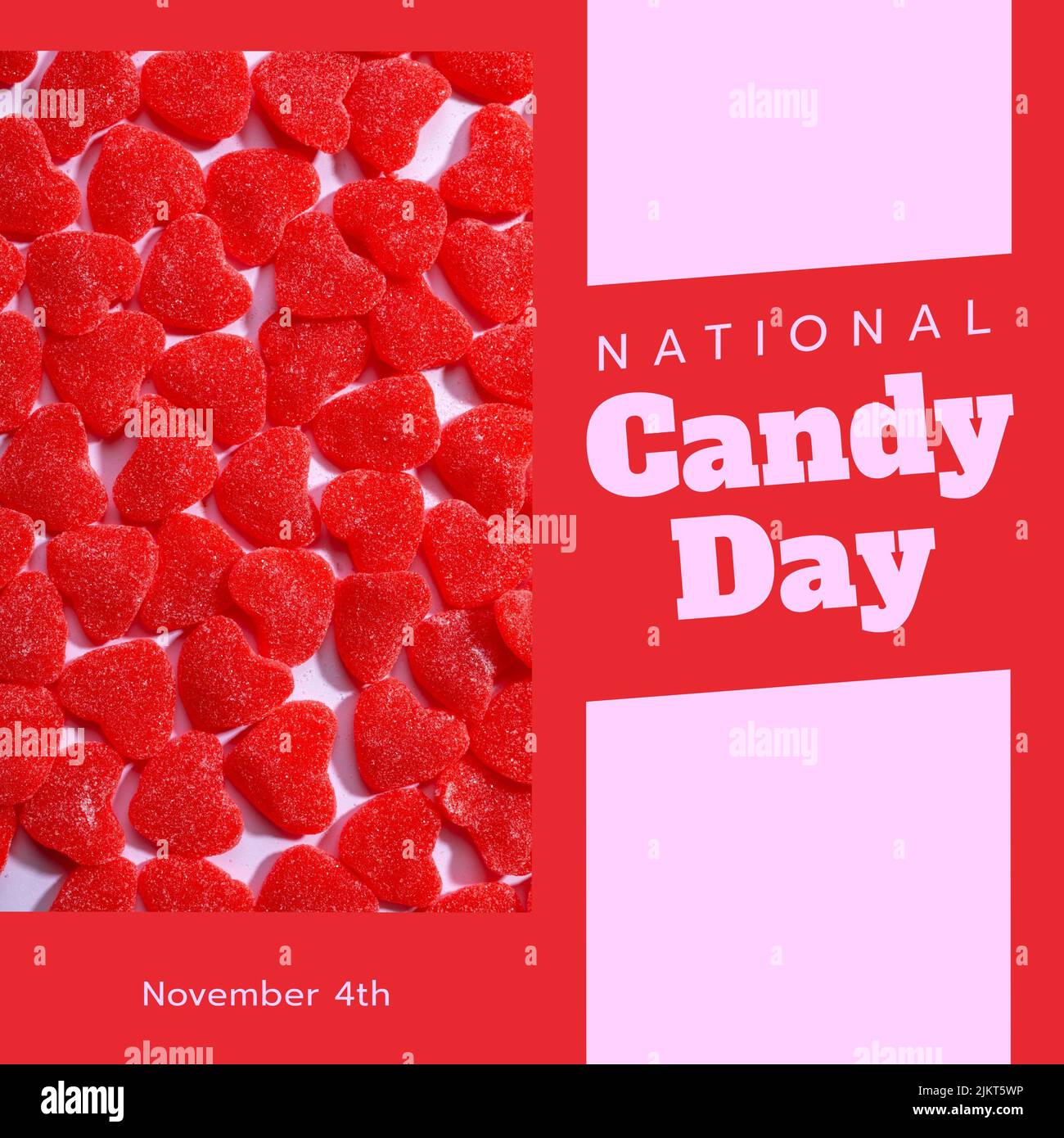 Composition of national candy day text over heart candy Stock Photo - Alamy