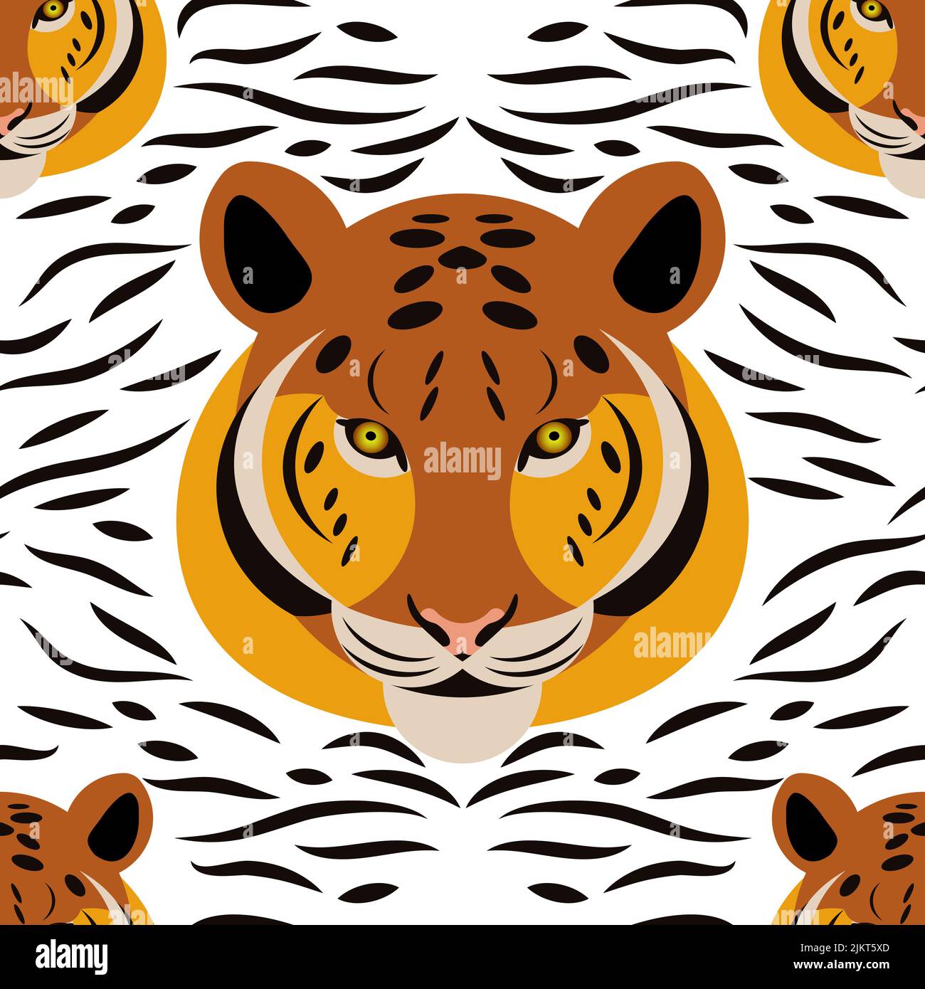 Tiger. Head, fur texture. Seamless pattern. Cartoon style Stock Vector ...