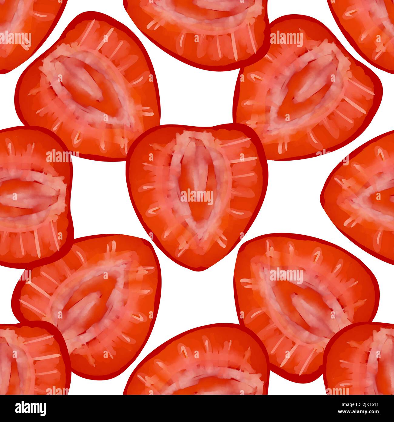 Seamless pattern with illustration of strawberry slices on a white ...