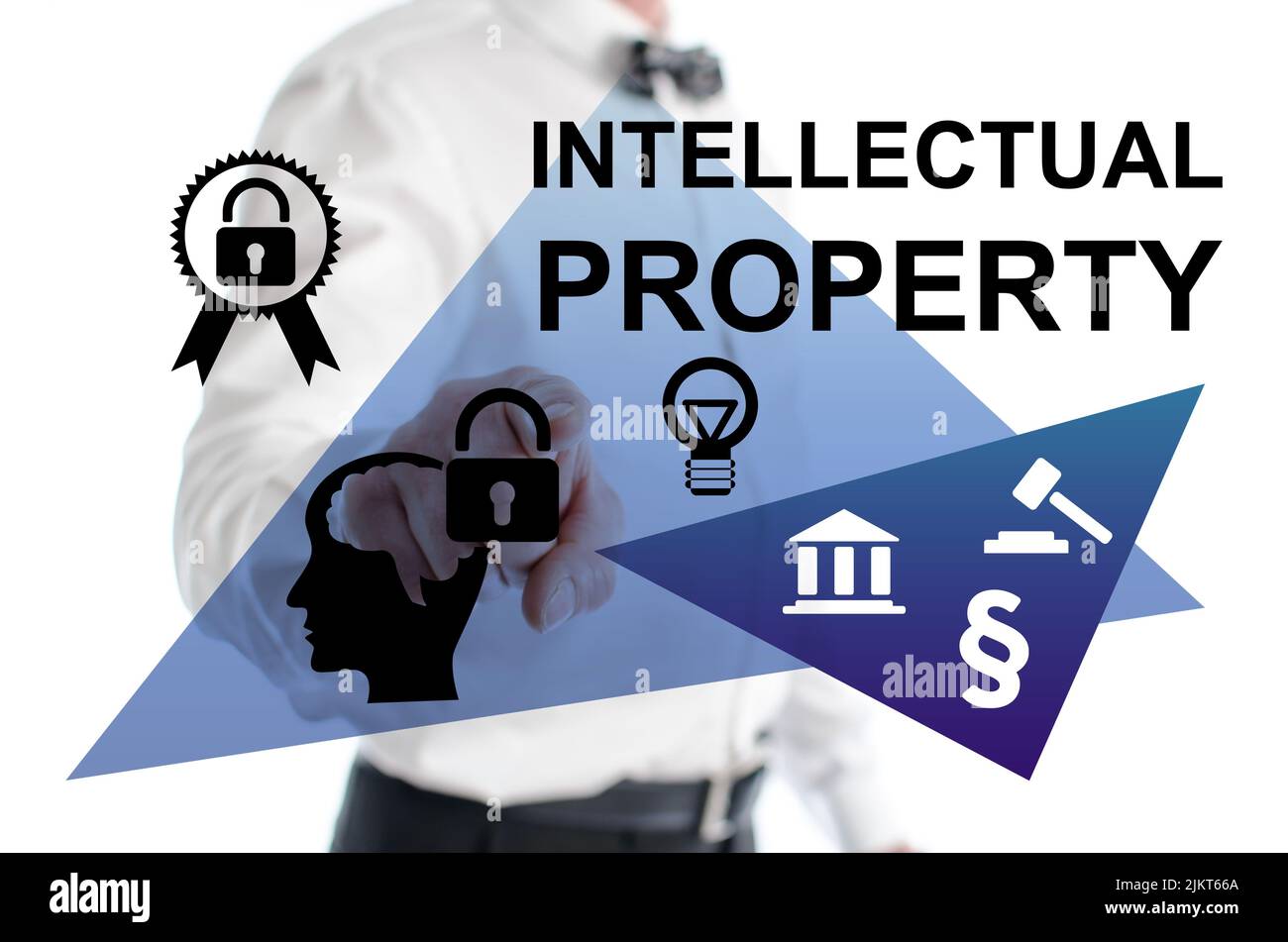 Intellectual property concept shown by a man in background Stock Photo ...