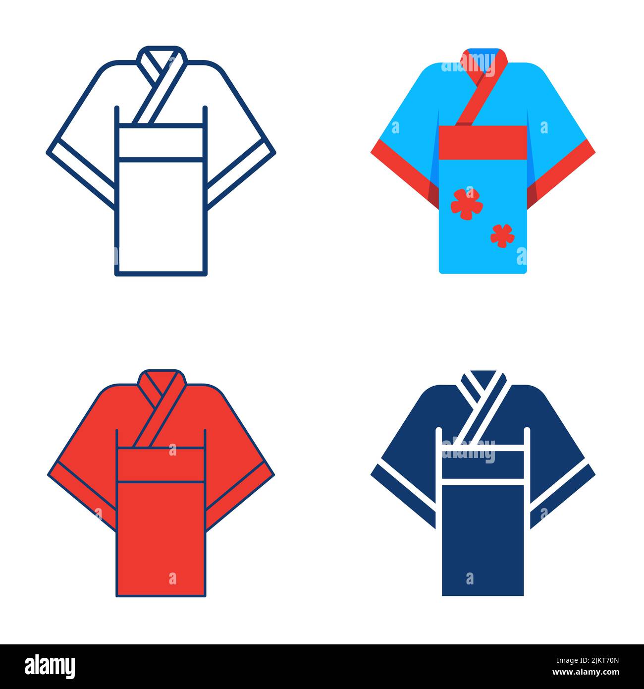 Kimono icon set in flat and line style. Japanese traditional clothing ...