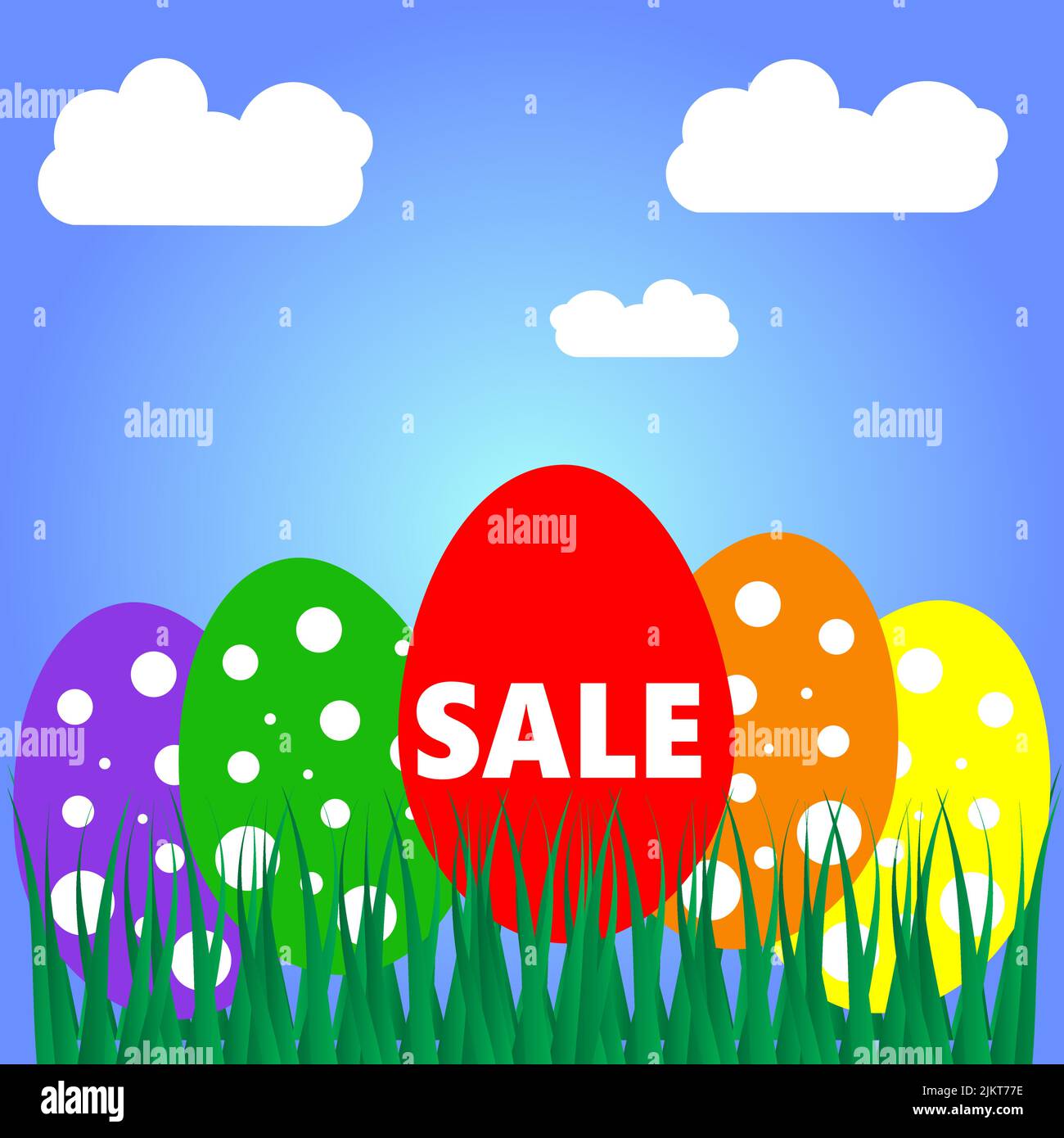 Easter sale card or poster with polka dotted colorful eggs flat style ...