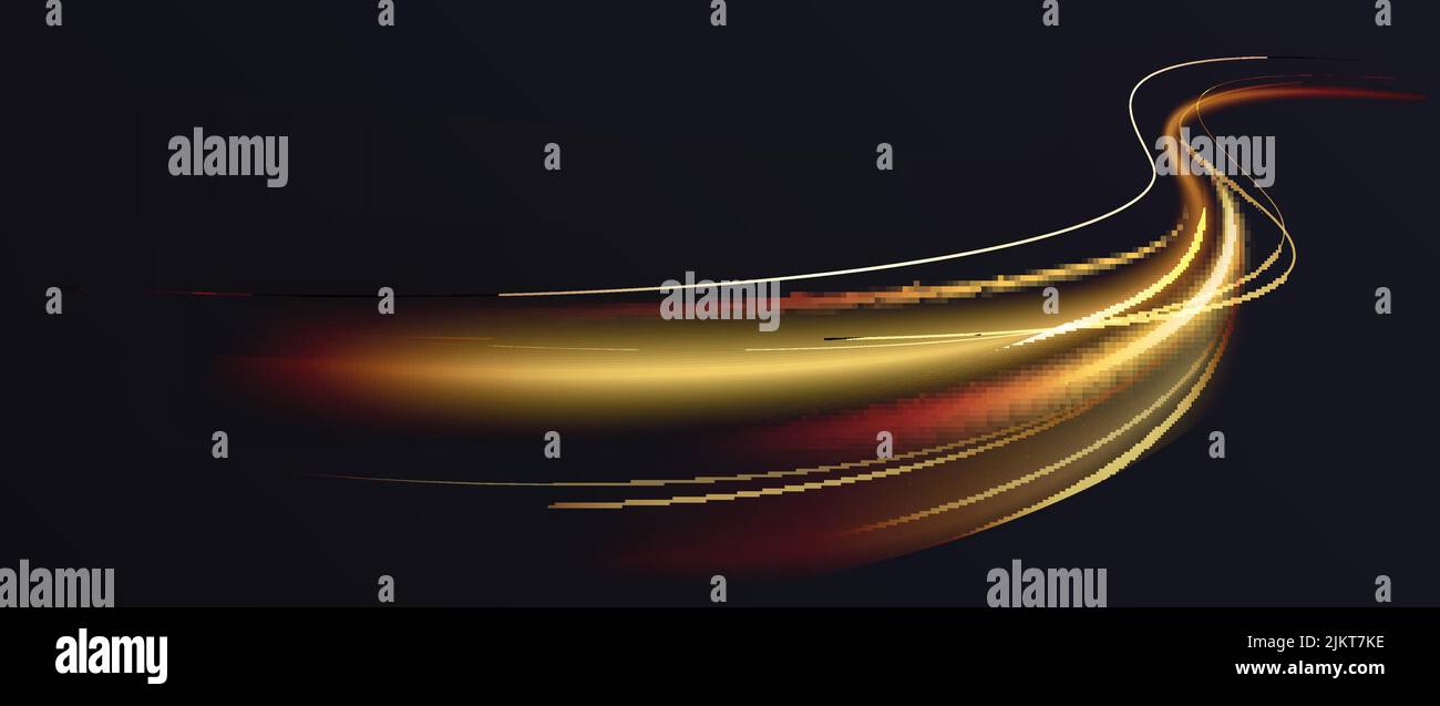Abstract shiny color gold wave light effect vector illustration. Magic ...