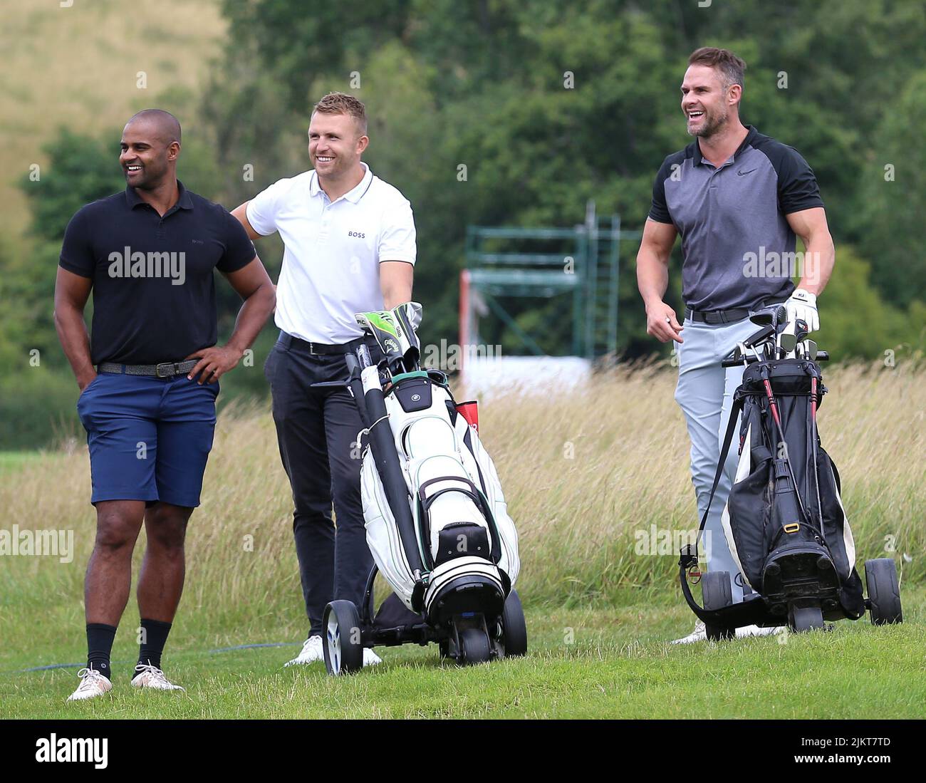 Welsh rugby players Aled Brew (left), Tom Prydie (centre) and Lee Byrne ...