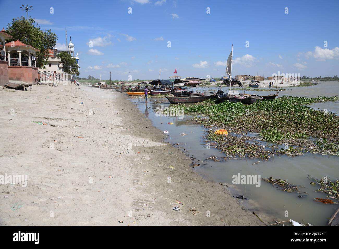 Daily life in the Ganges at Sarsaiya Ghat in monsoon. Kanpur, Uttar ...