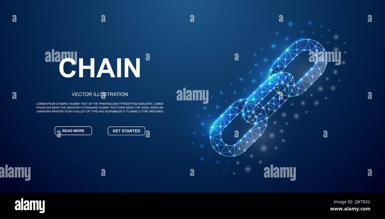Chain 3d low poly symbol with connected dots for blue landing page. Chainlink design ...
