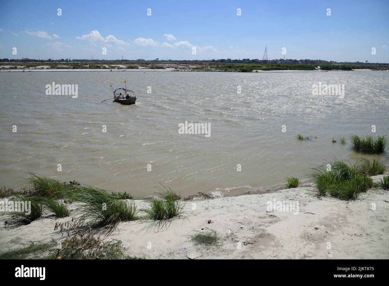 The Ganges in monsoon at Guptar Ghat or Narayan Ghat. Civil Lines, Kanpur, Uttar Pradesh, India ...