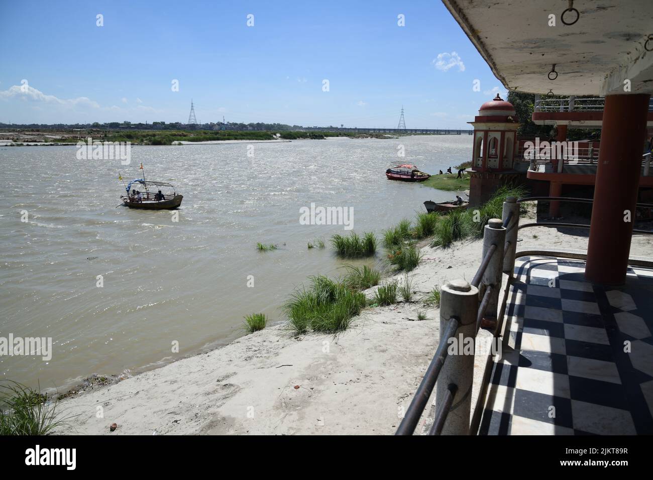 The Ganges in monsoon at Guptar Ghat or Narayan Ghat. Civil Lines, Kanpur, Uttar Pradesh, India ...