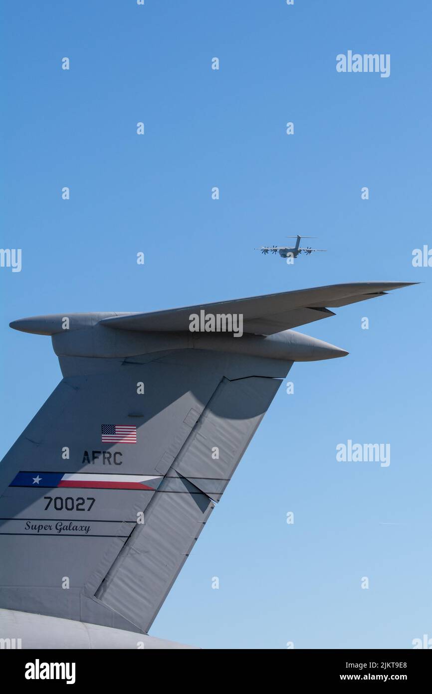 USAF C5 super galaxy transport aircraft 70027 with A400M flying in the ...