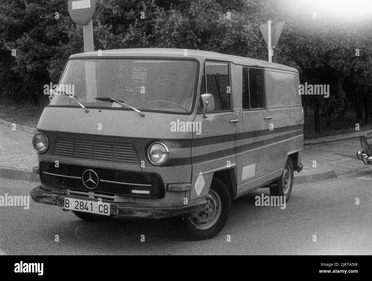 Old green van parked in the street. Mercedes Benz N1000 model Stock ...
