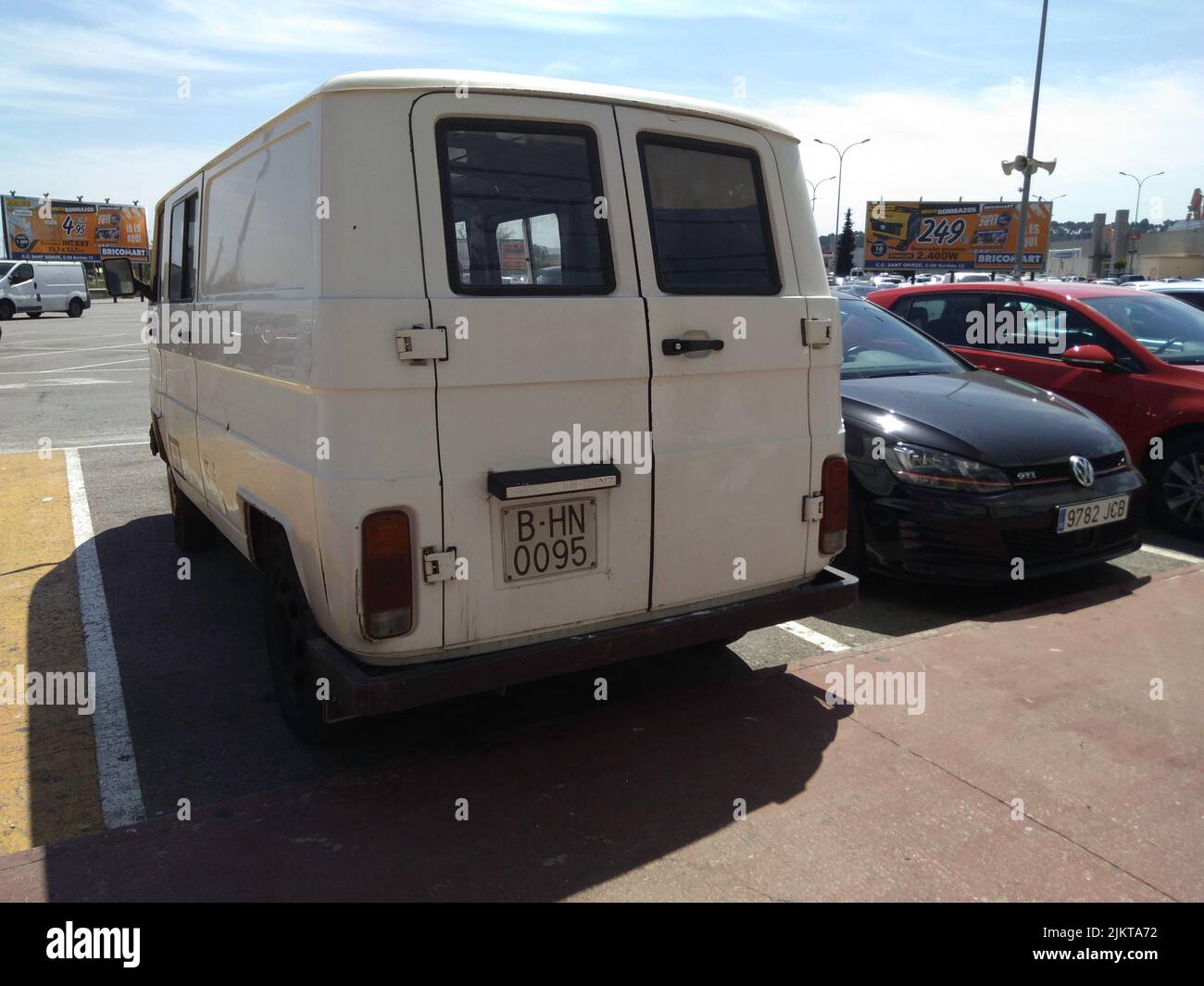 Old white van parked in the street, classic Mercedes Benz MB140 Stock ...