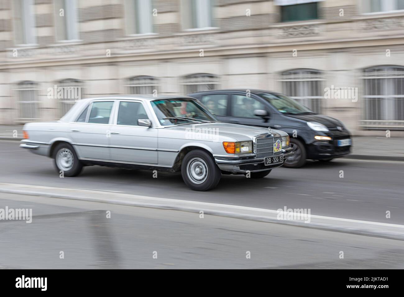 Classic luxury car in the street, model Mercedes Benz W116 Stock Photo ...