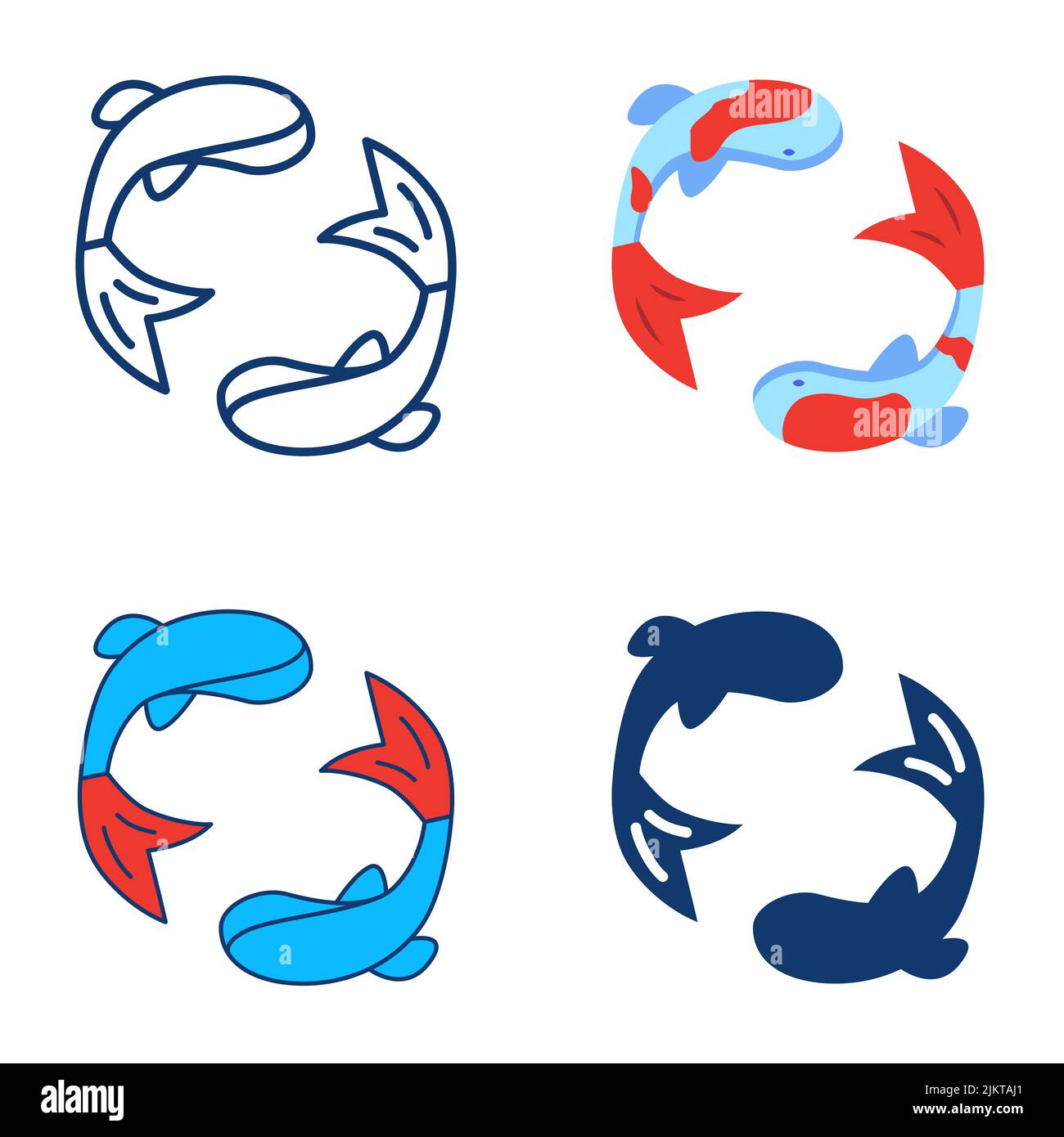 Koi fish icon set in flat and line style. Japanese carp symbol. Vector ...