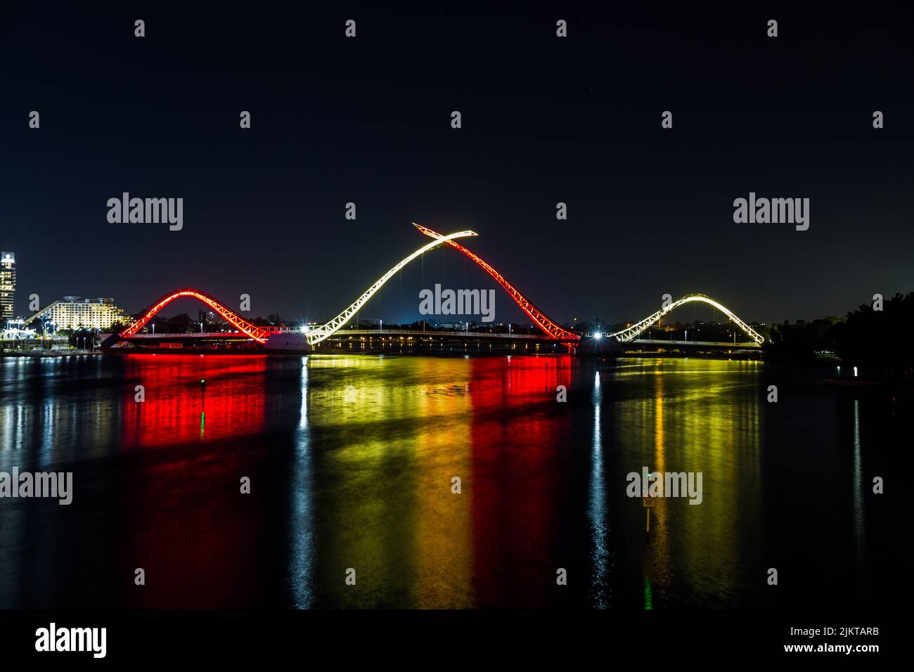 The Matagarup Bridge with colorful lights at night. East Perth Western ...
