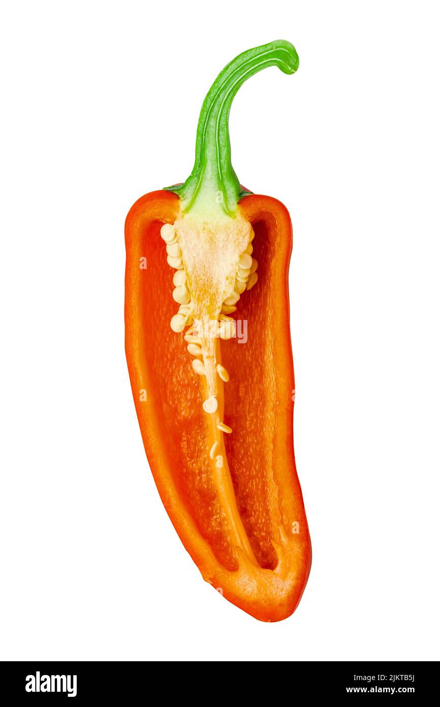 Sliced juicy and fresh red sweet or hot pepper isolated on a white ...