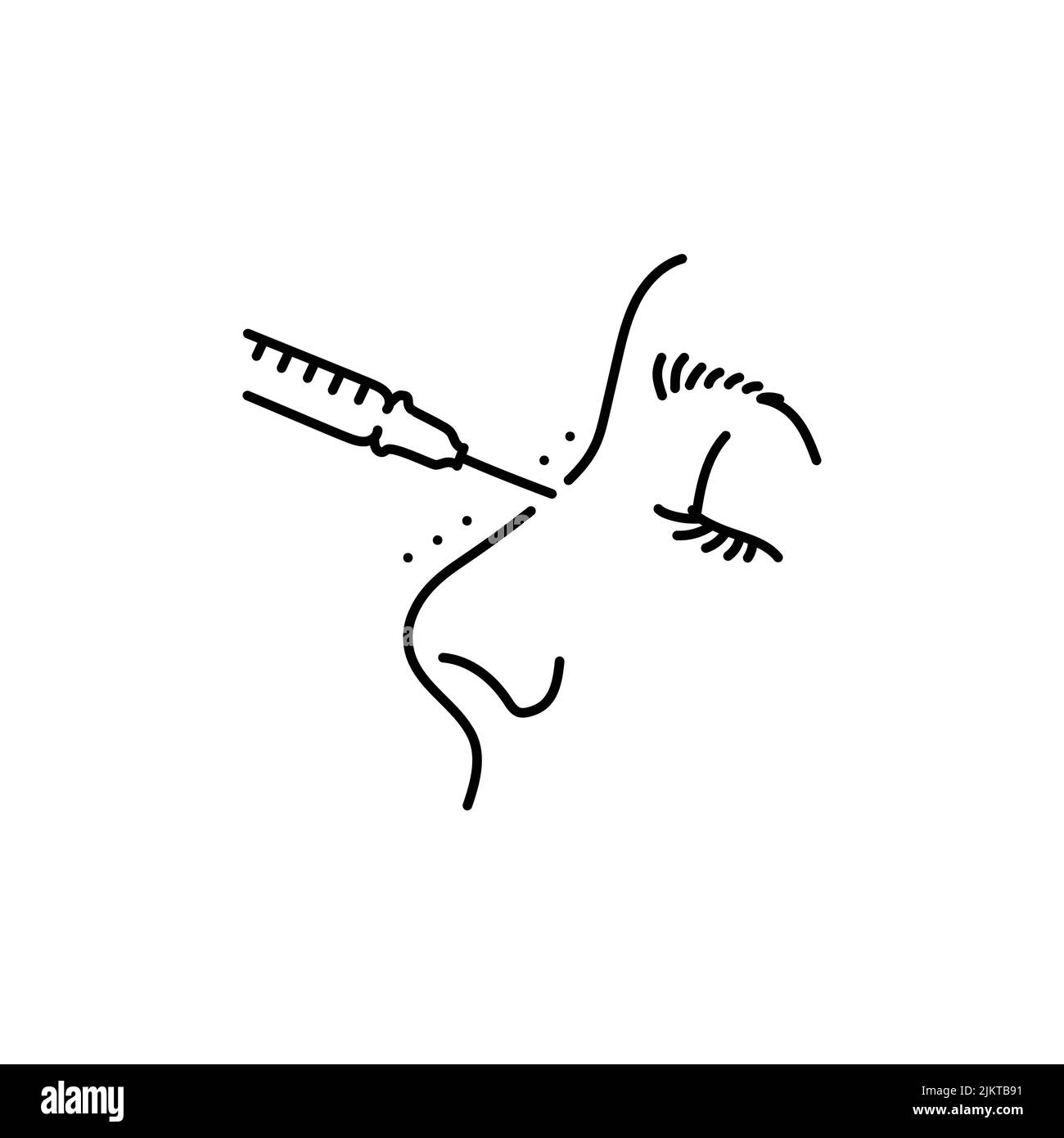 Nose correction with filler color line illustration. Hyaluronic ...