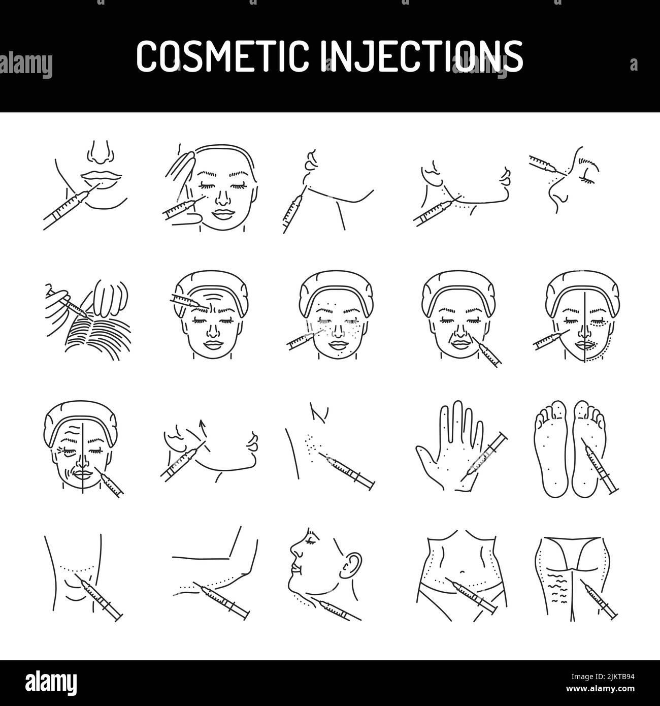 Cosmetic injections icons set. Isolated vector element. Outline ...