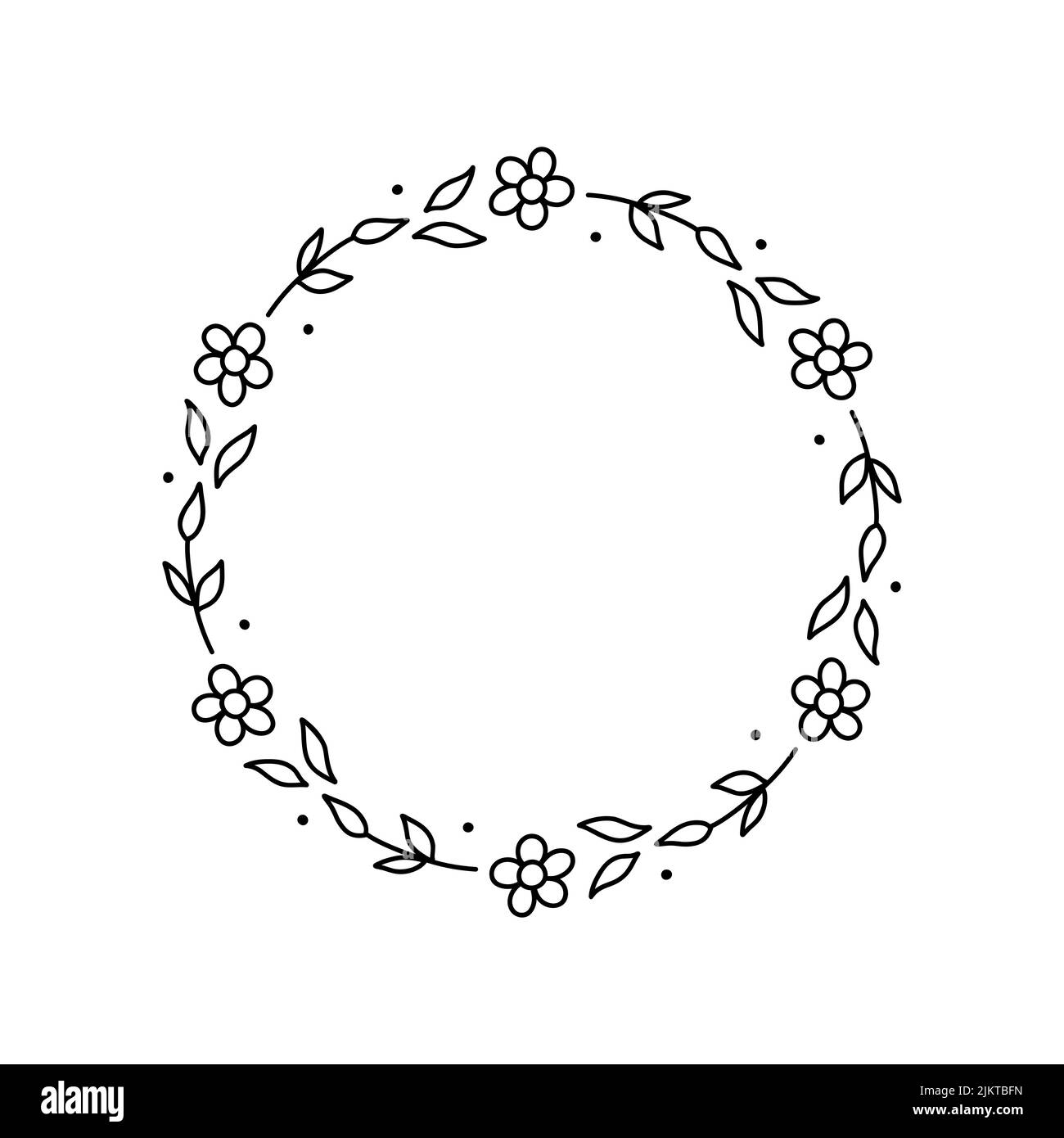 Spring floral wreath isolated on white background. Round frame with ...