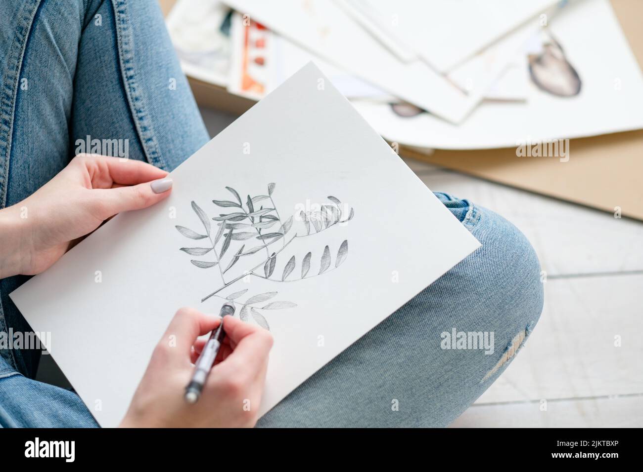 leisure art talent expression girl drawing picture Stock Photo - Alamy