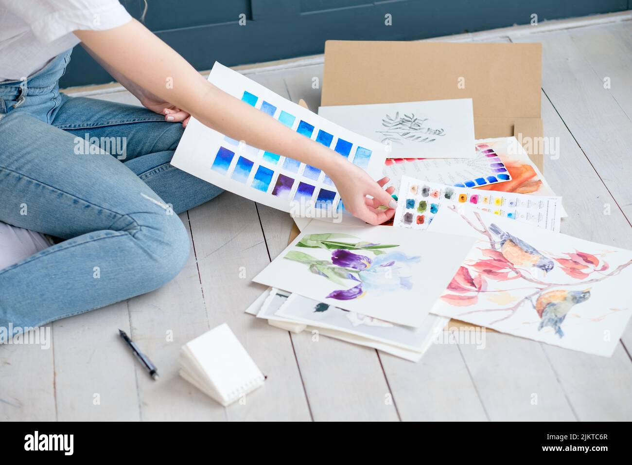 art painting skill color swatch watercolor drawing Stock Photo - Alamy