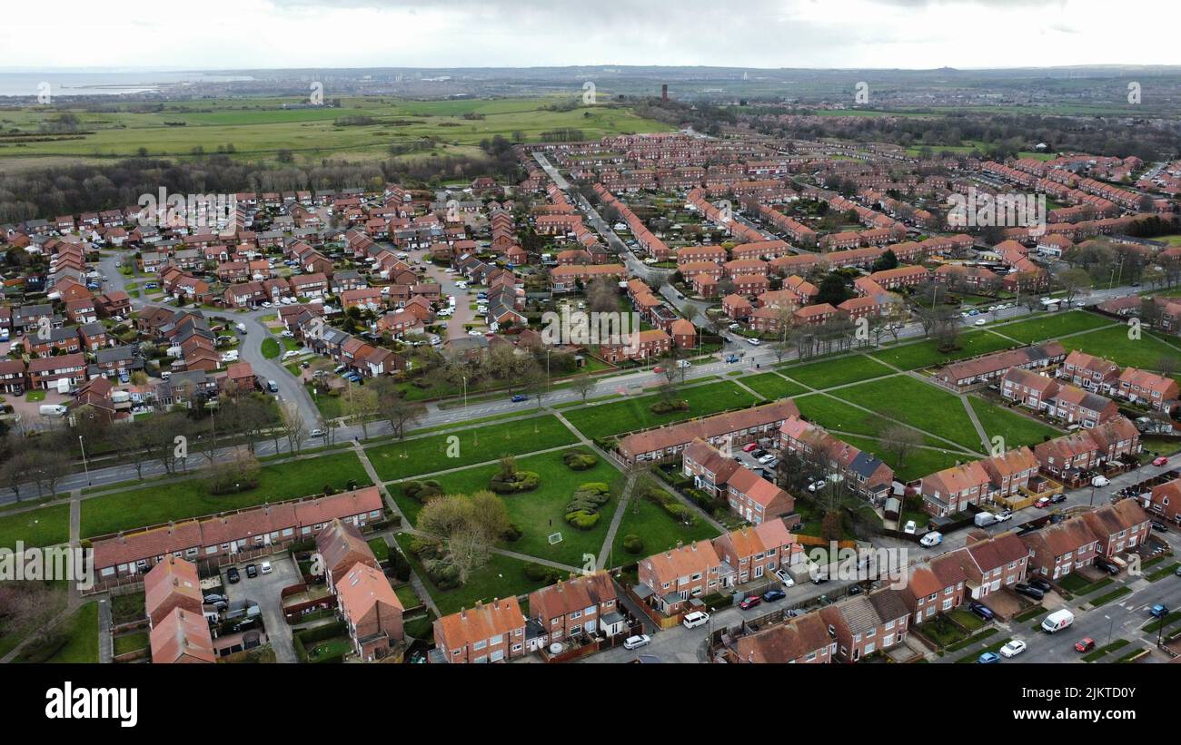 An aerial view of a rural neighborhood with similar houses Stock Photo ...