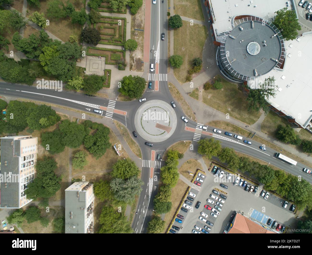 An aerial view of road traffic roundabout in urban area Stock Photo - Alamy
