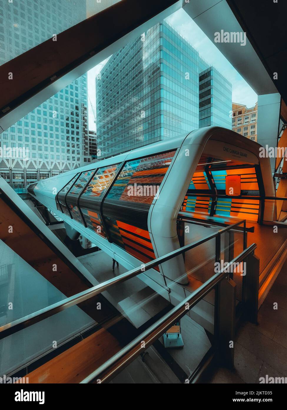A vertical shot of a modern closed pedestrian crossing in London with ...