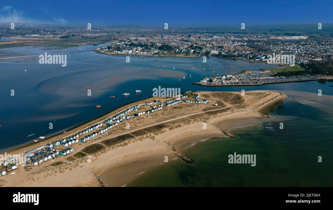 A bird's eye view of Mudeford Quay, Christchurch, the UK in the morning ...