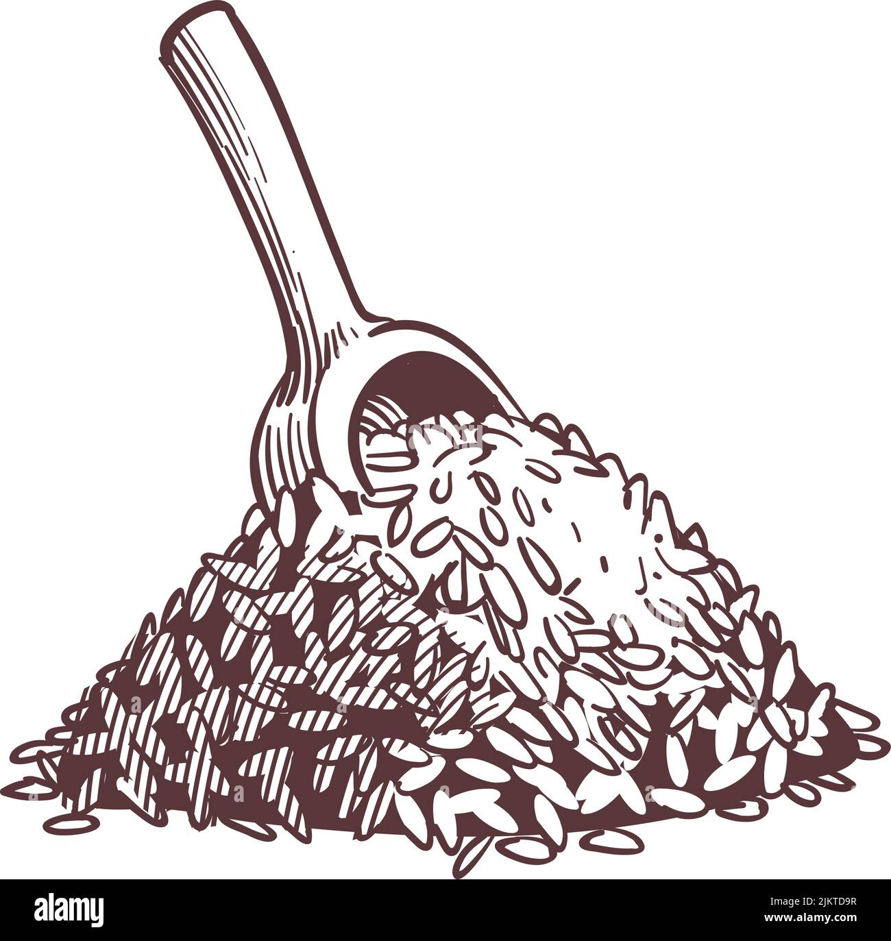 Rice pile with wooden ladle. Grain engraving Stock Vector Image & Art ...