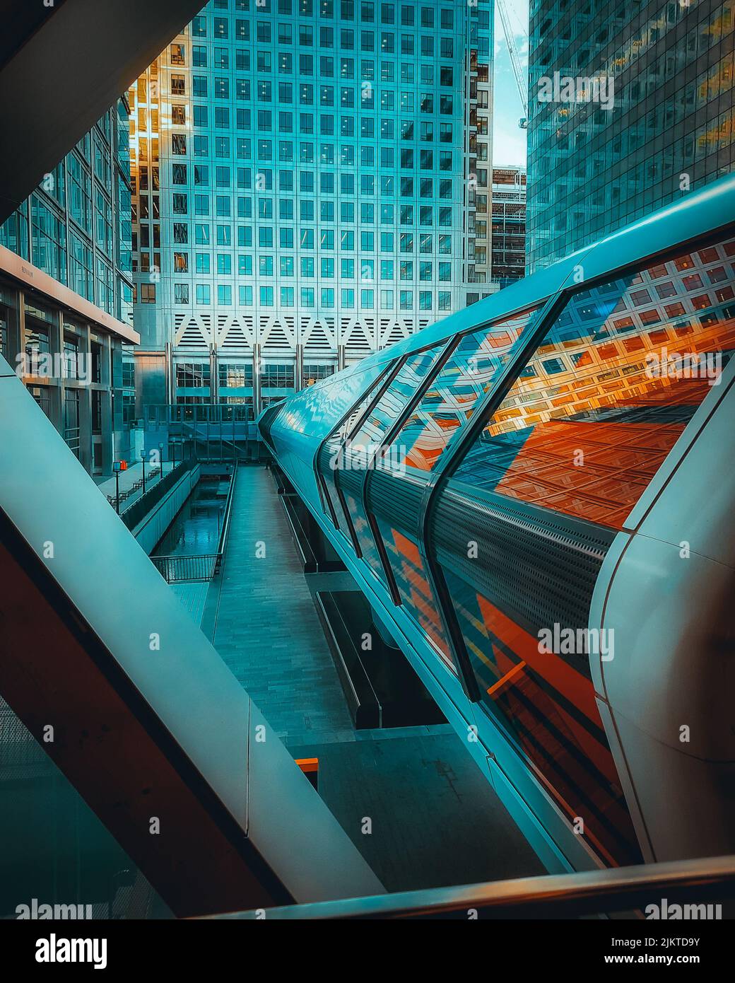 A vertical shot of a modern closed pedestrian crossing in London with ...