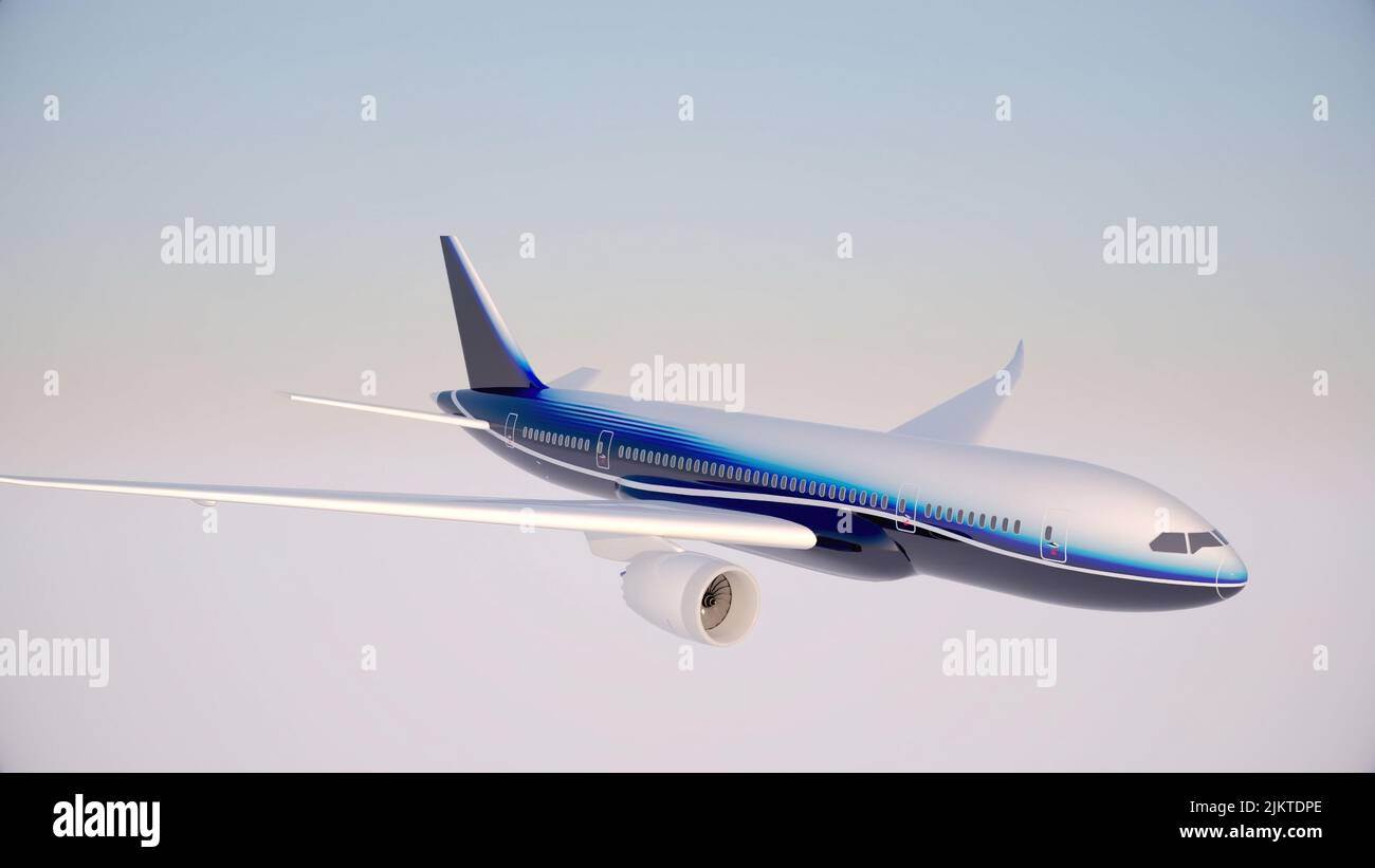 A 3d render design of an Airplane is flying on isolated clear sky ...