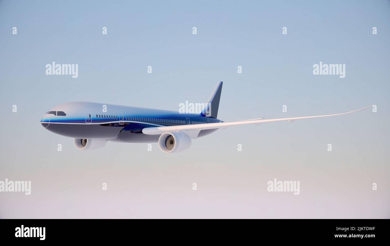 A 3d render design of an Airplane is flying on isolated clear sky ...