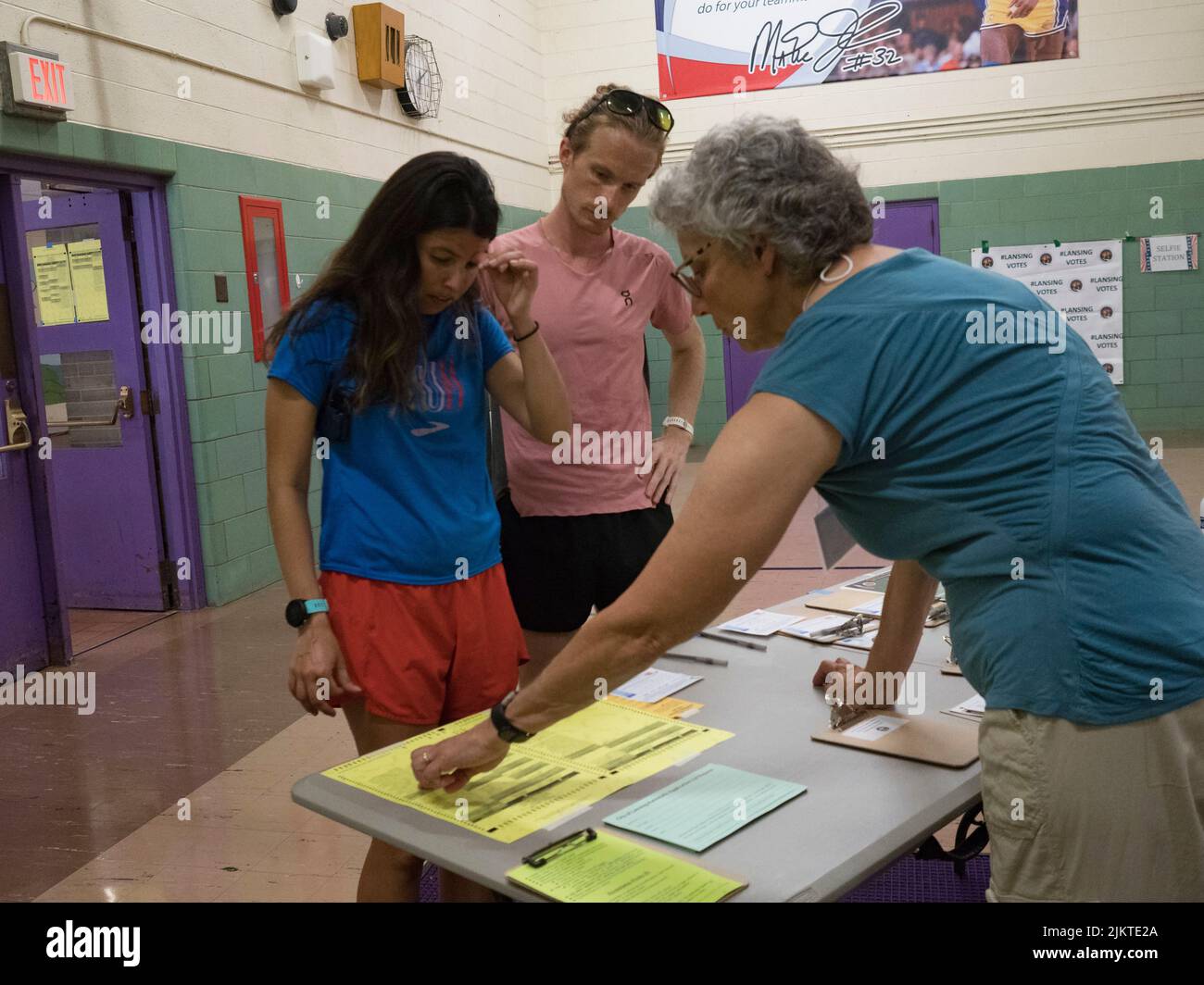 Lansing, Michigan, USA. 2nd Aug, 2022. An election inspector shows ...