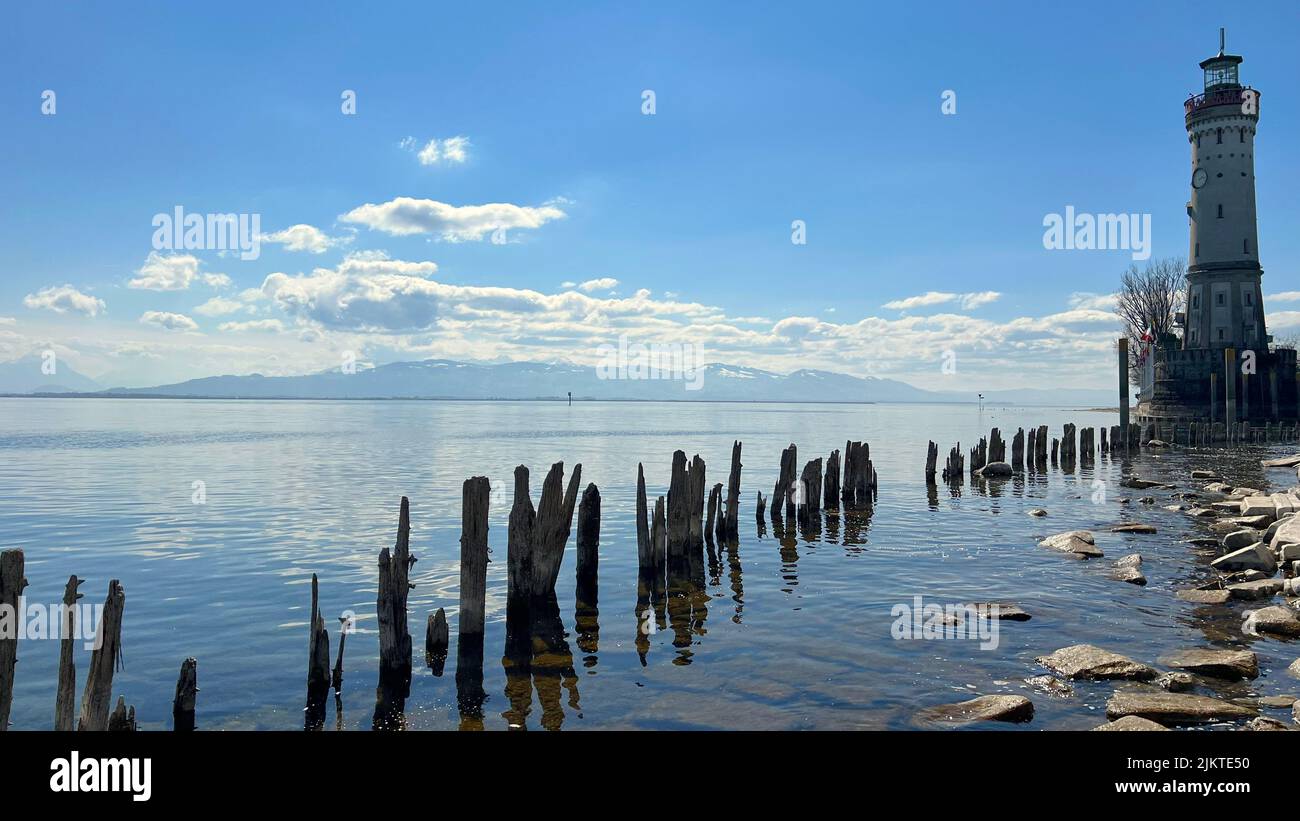 The New Lighthouse in Lindau Harbor at Lake Constance, Bavaria, Germany ...