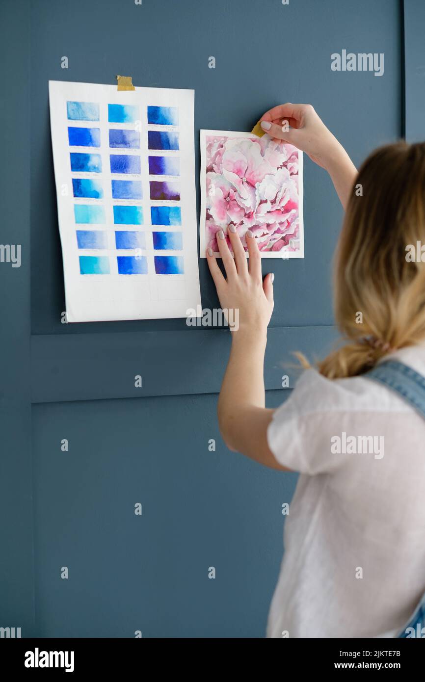 art studio workspace painter artwork color swatch Stock Photo - Alamy