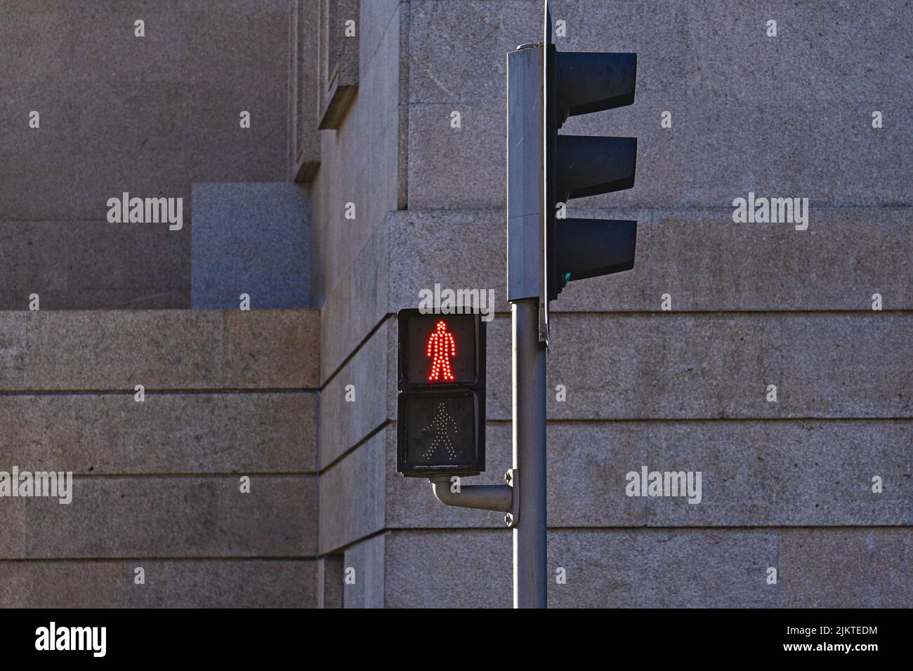 Stop-red signal at pedestrian street crossing. Warning signal ...