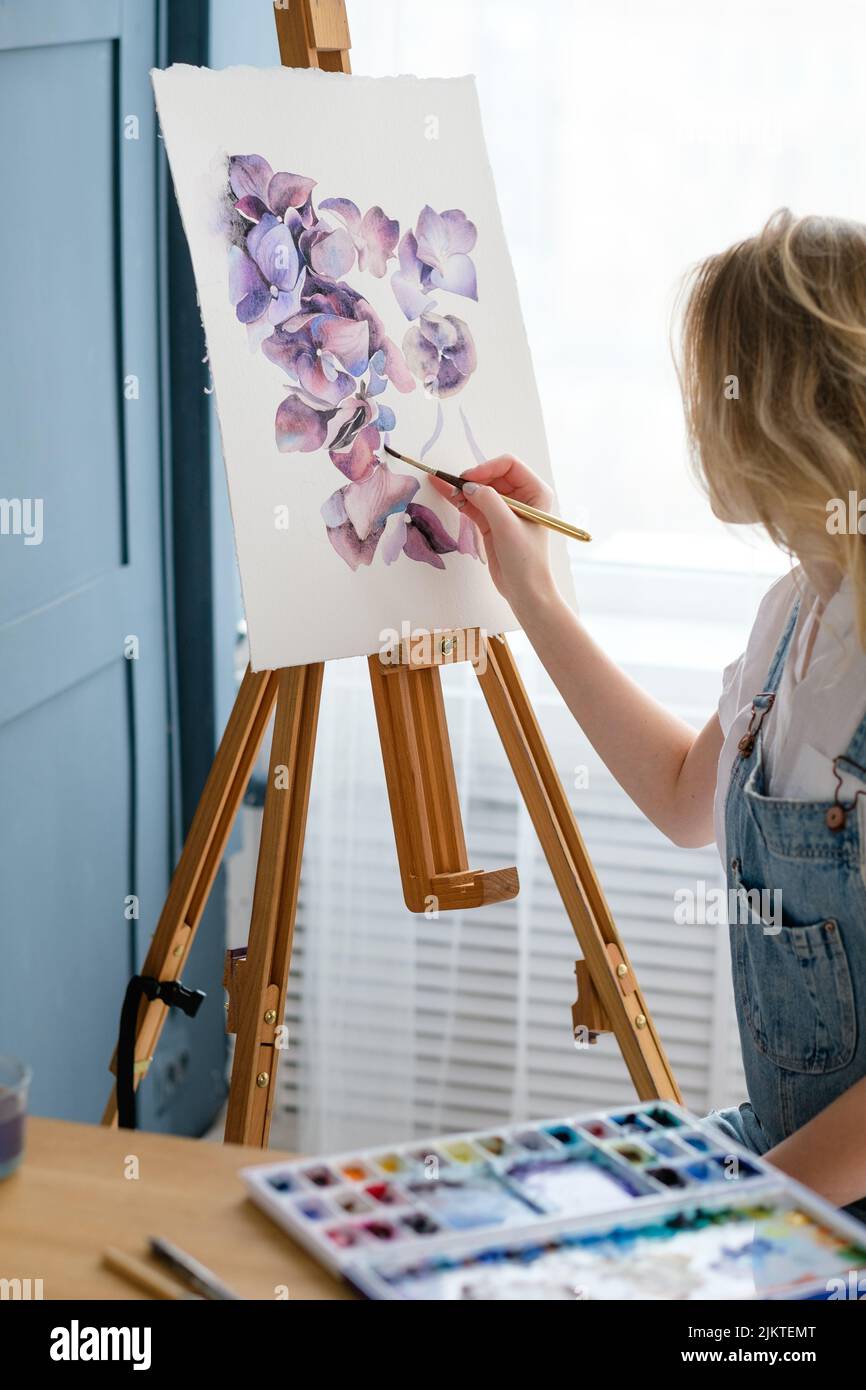 art therapy painting class watercolor woman draw Stock Photo - Alamy