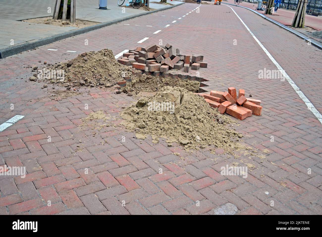 brick road under repair, modern brick (stone) highway reconstruction ...