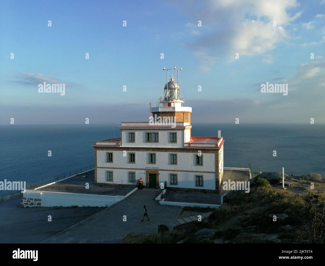 An aerial view of the Faro de Fisterra lighthouse on the northwestern ...